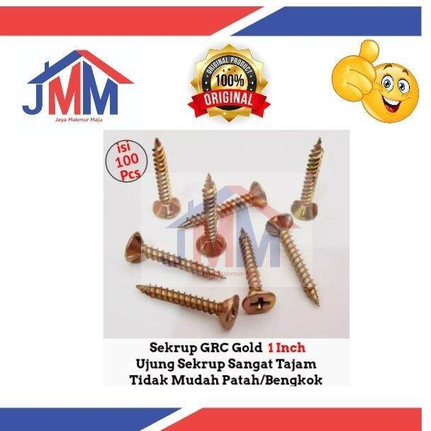 SEKRUP GRC KUNINGAN 1 INCH ISI 100 BUAH SEKRUP - SEKRUP WALL SCREW ...