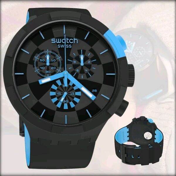 SWATCH CHECK-POINT BLUE Original Jam Tangan Analog Pria SB02B401 Rubber ...