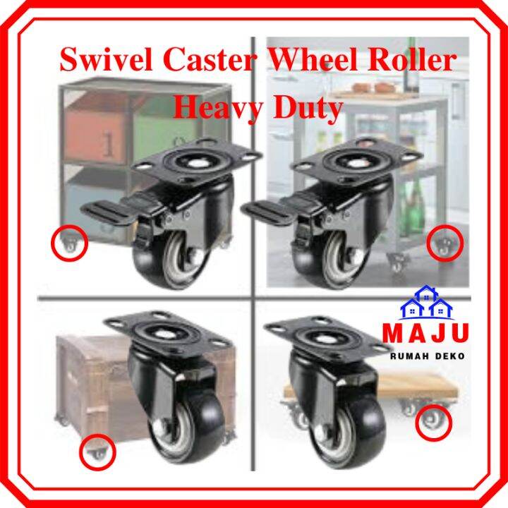 MAJU Black PU Heavy Duty Swivel Rigid Brake Caster Roller M8 M10 Castor ...