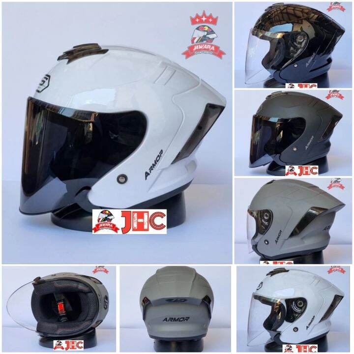 HELM JS ARMOR SOLID HELM HALF FACE STANDAR SNI PRIA/WANITA PAKET ...