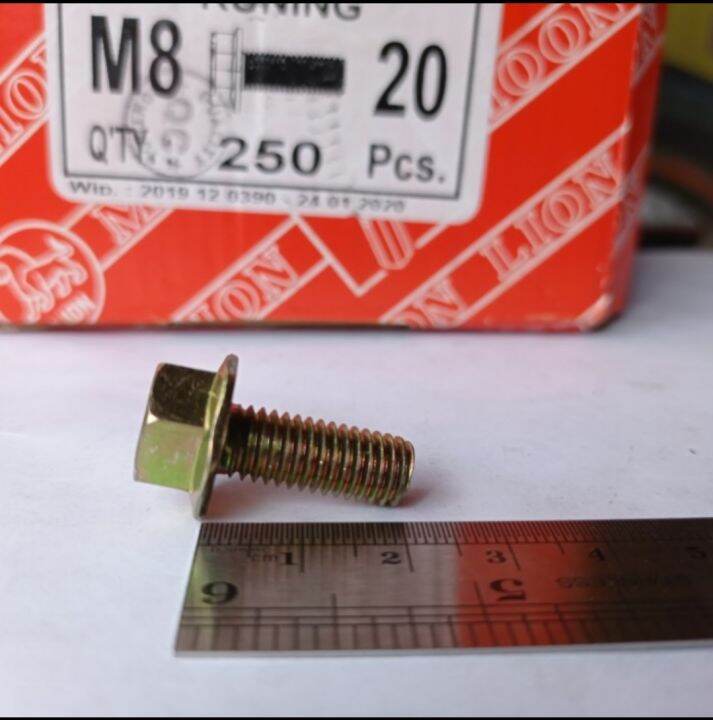 BAUT TOPI / FLANGE BOLT M8x20 PANJANG 2CM KUNCI 12 KUNING BAUT FLANGE BOLT | Lazada Indonesia