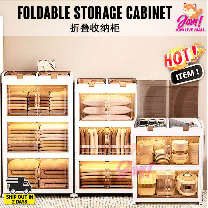 Twin Door Foldable Cabinet Storage Box Stackable Box Organizer Storage ...