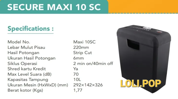 SECURE MAXI 10SC Strip Cut - Mesin Penghancur Kertas / Paper Shredder ...