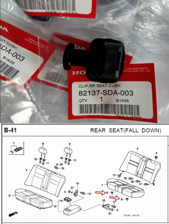 กิ๊บล็อคเบาะหลัง/คลิปยึดเบาะนั่งหลัง แท้ศูนย์ 100% HONDA CIVIC FD ปี ...