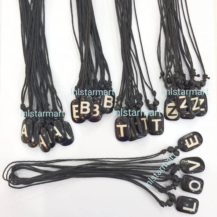 lnlstarmart Rantai Huruf Tali Hitam Huruf Alphabet A-Z Pendant Necklace ...
