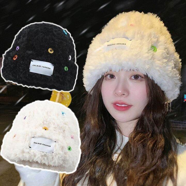 Topi Bucket เฟอร์ Y2K สำหรับผู้หญิงหมวกการป้องกันหูอบอุ่นเนื้อนุ่มหมวก ...