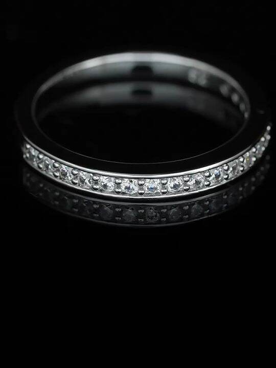 💖Swarovski💖แหวนเพชรแถวเดียวสีเงิน S925 แหวนแฟชั่นสตรีเงินสเตอร์ลิงของขวัญวันวาเลนไทน์ของขวัญวัน ...