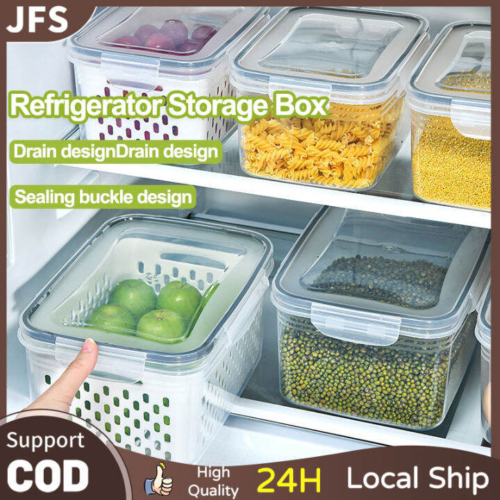 JFS Refrigerator Organizer with Drainage Basket Kitchen Fruit And ...