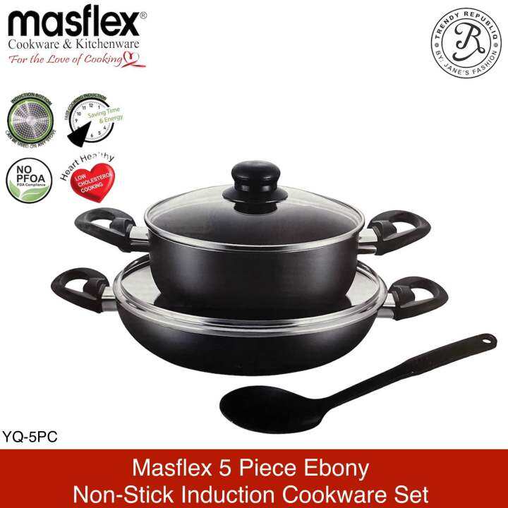 Masflex 5-Piece Ebony Series Induction Non-Stick Cookware Set | Lazada PH