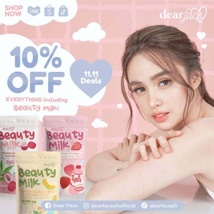 Milk Melon Collagen Dear Face Beauty Milk Melon, Strawberry, Lychee . A ...
