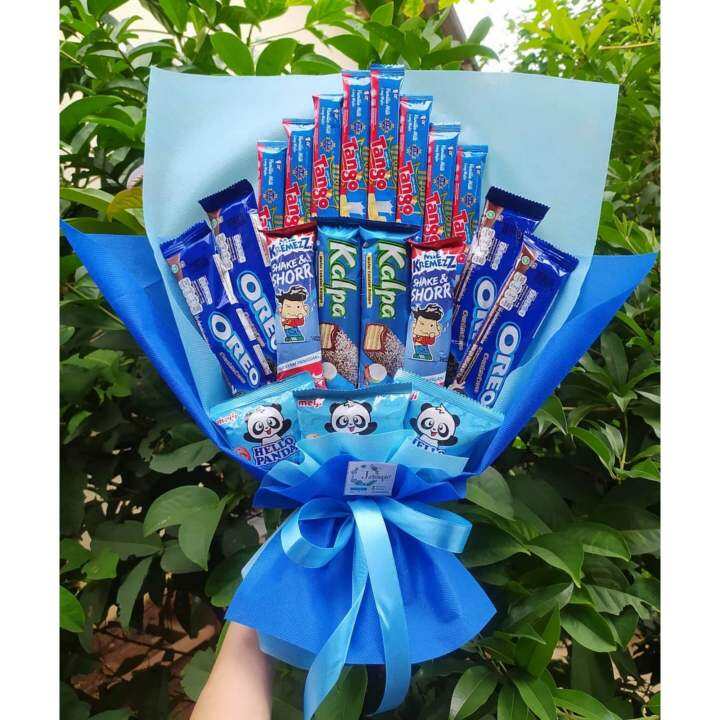 (S) BUKET SNACK BIRU MEWAH ELEGAN SERBA BIRU /Anniversary/bingkisan ...