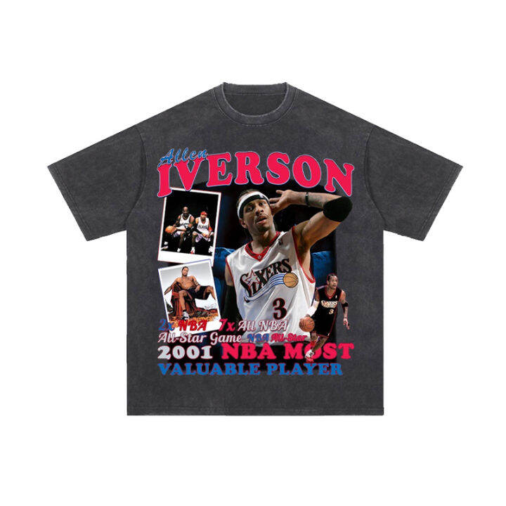 Alan everson เสื้อยืดคอกลมคอปกแขนสั้นพิมพ์ลายบาสเก็ตบอลวินเทจทำเก่าสไตล์อเมริกันวินเทจ | Lazada ...