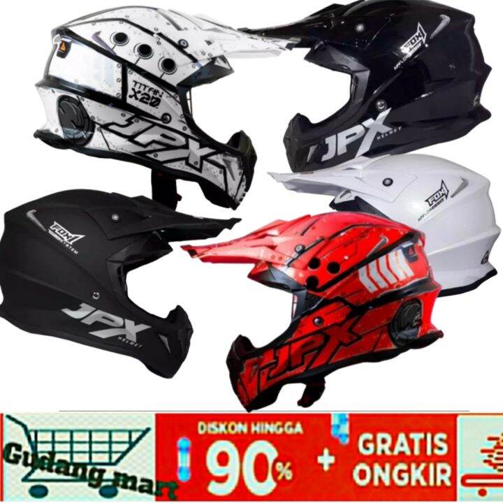 Helm JPX Cross Original Hitam Doff Protektor TO Of road Helm Cowok ...