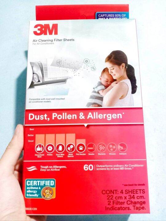 3M Air Cleaning Filter Sheets for wall-mounted Air Conditioners models 4sheets 22cmx34cm Asthma ...