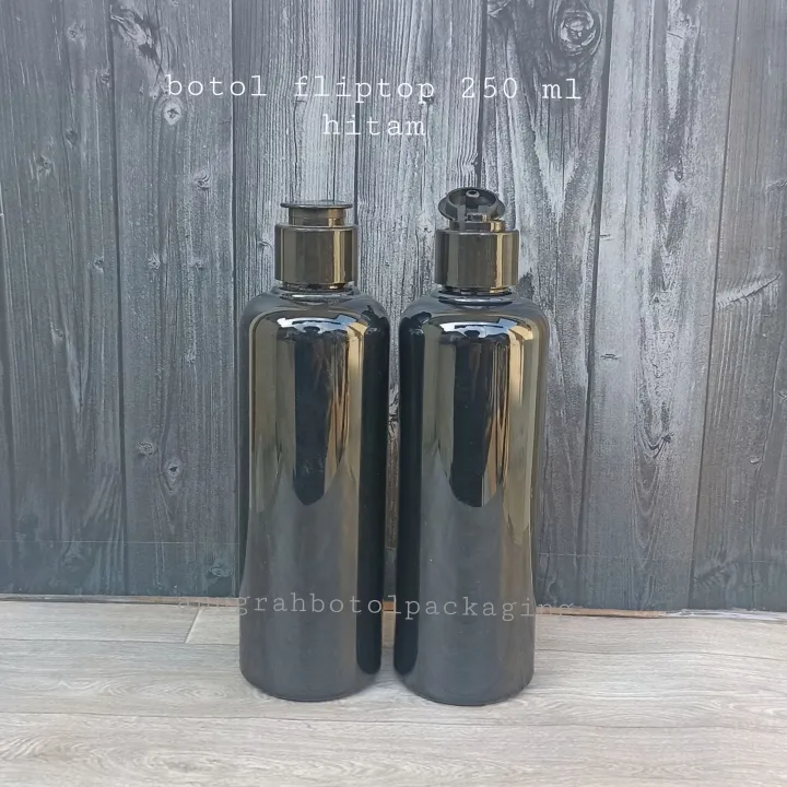 botol plastik 250 ml full hitam tebal/botol fliptop 250 ml hitam tutup ...