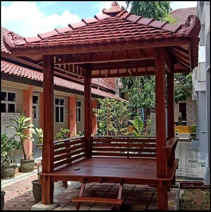 Gasebo kayu kelapa atap genteng ukuran 2*2 | Lazada Indonesia