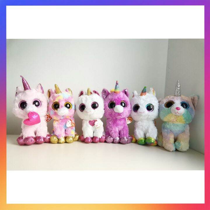 Cute TY Beanie Boo Big Glitter Eyes Unicorn Plush Toy Patung Viral ...