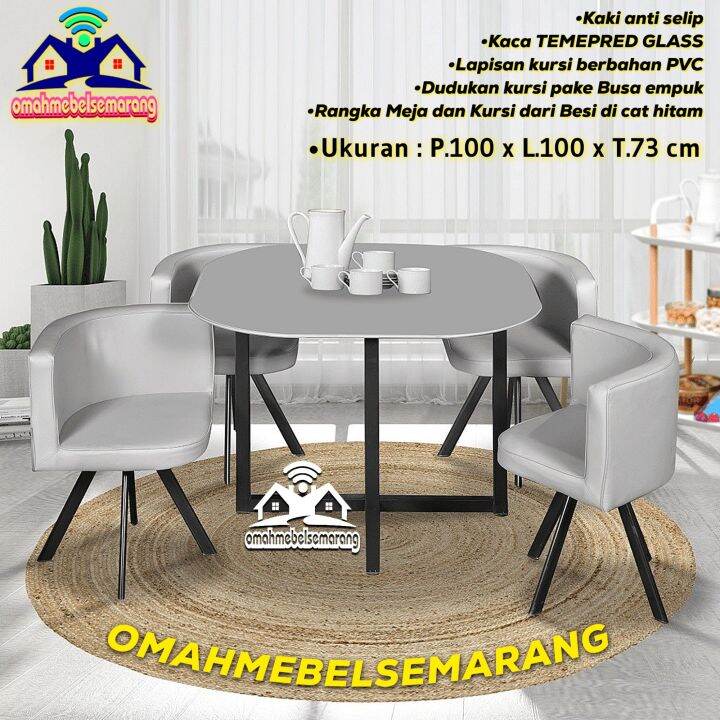 Set Meja Makan Kaca Kaki Besi DS BOXX Dining set minimalis modern ...