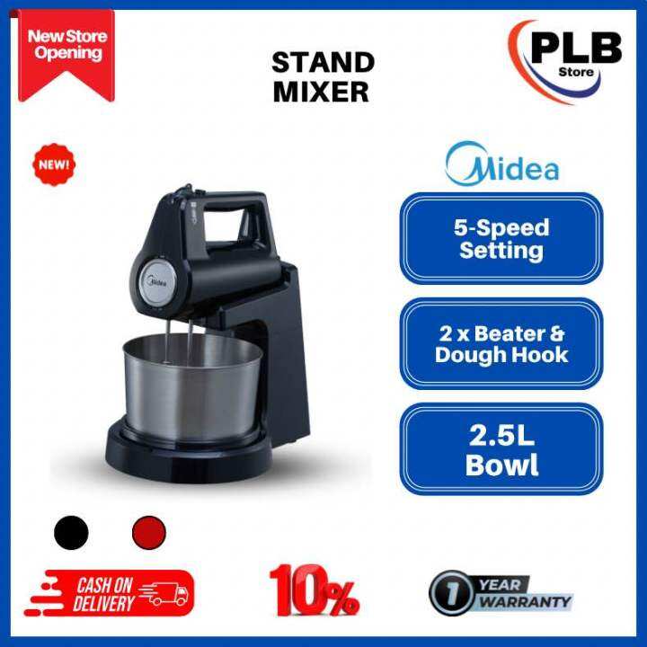 MIDEA STAND MIXER SM0293-BK/R ( 400W / 5 SPEED WITH TURBO BUTTON ) | Lazada