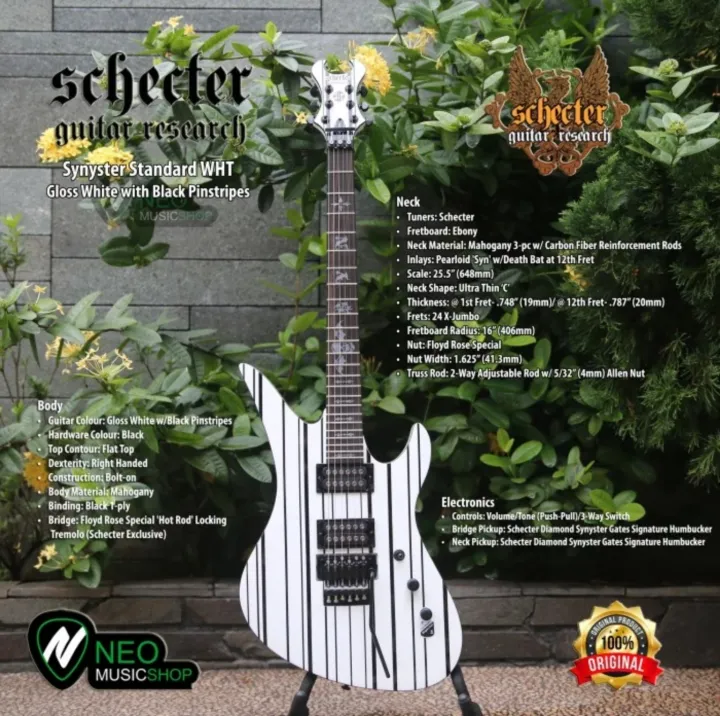 Schecter Synyster Standard WHT Gloss White With Black Pinstripes ...