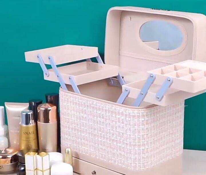 【W4Y】 Large Makeup Bag with Handle Travel Cube Cosmetic Bags Brush Holder Zipper Pouch Case ...