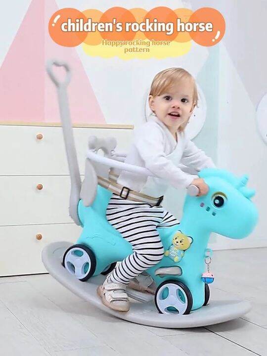 2in1 Rocking Horse Rider Push Car Rocker Pony Trojan Toys Children's ...