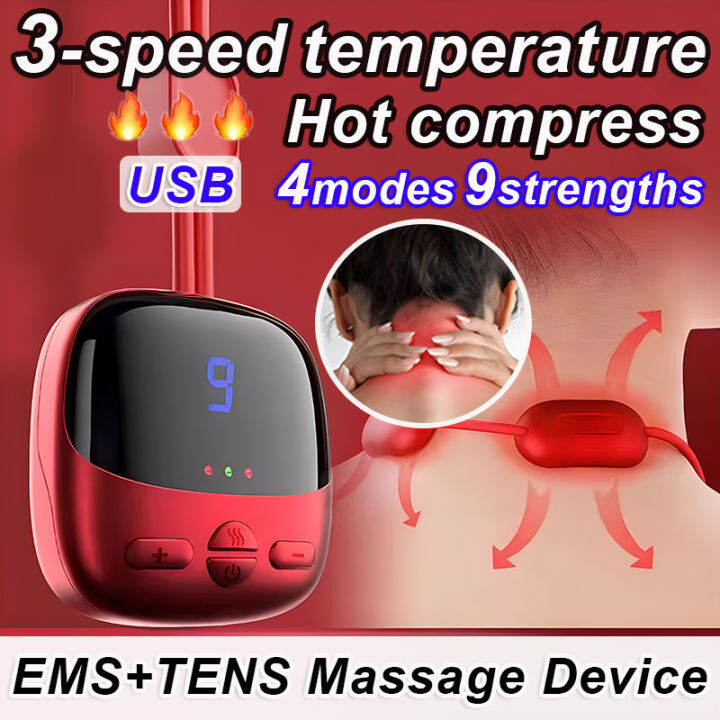 🔥3 temperatures hanging neck hot compress🔥neck massager USB LED liquid ...