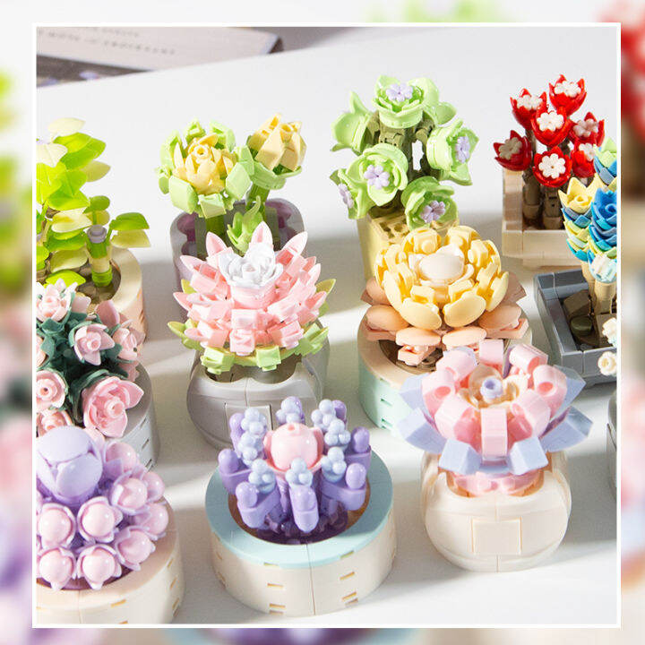 Flowers Bouquet Building Blocks Cute Girly Heart Potted Succulent ...