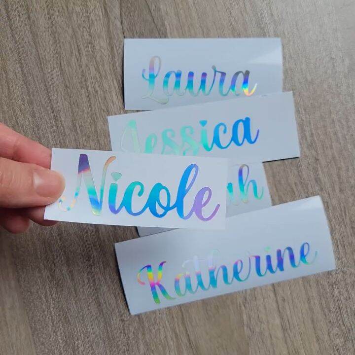 Customized holographic name vinyl sticker , decal Name Logo Sticker etc ...