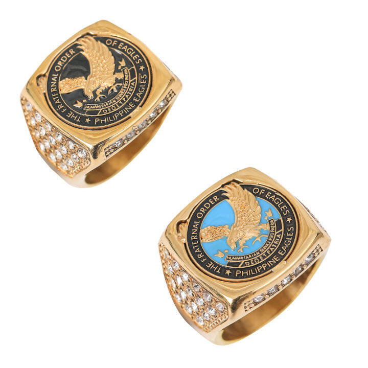 Pure Stainless Eagles Solid Bull Ring for Men with Shinny Rhinestone ...