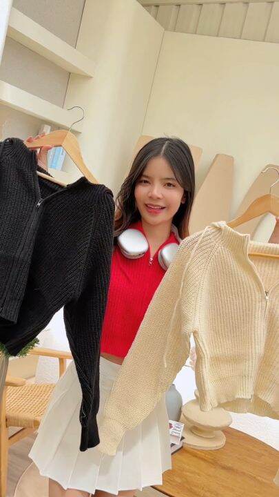 CL-035 เสื้อไหมพรมมีฮู้ดแต่งซิป แขนยาว กันหนาว แฟชั่นสไตล์เกาหลี | Lazada.co.th