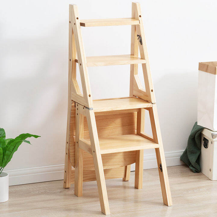 【COD&In Stock】Bamboo Ladder Chair 4 Layers Step Ladder Folding Chair ...
