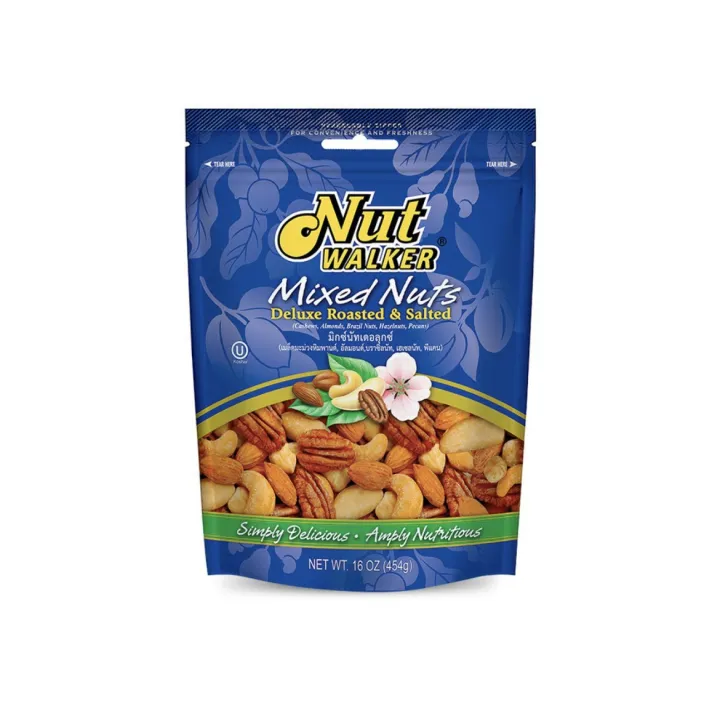 นัทวอล์คเกอร์ มิกซ์นัทเดอลุกซ์ 454 ก. Nut walker Deluxe Roasted & Salted Mixed Nuts 454 g ...