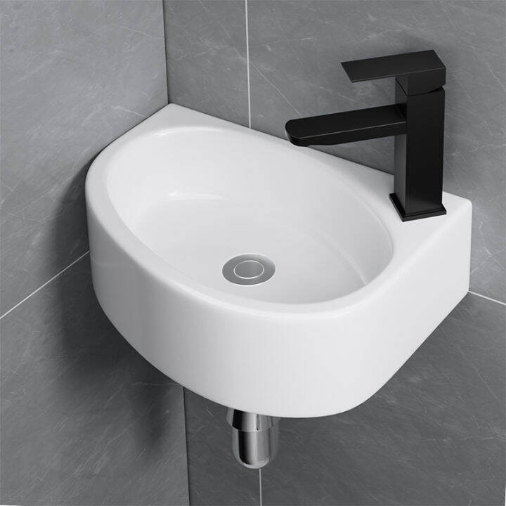 Small Apartment Wall-Mounted Ceramic Basin Corner Narrow Edge Washbasin ...