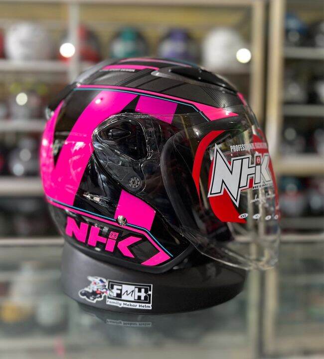 HELM NHK R6 MOTIF WAVE BLACK/PINK HELM HALF FACE ORIGINAL NHK | Lazada ...