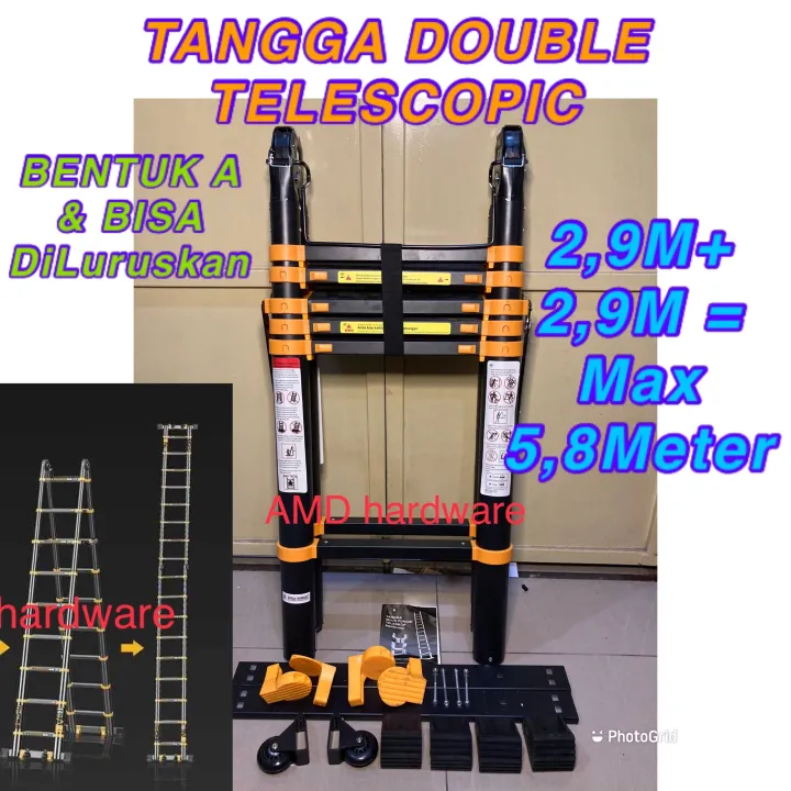 Tangga Teleskopik Double Ladder Telescopic 2,9M + 2.9M = 5,8 Meter ...