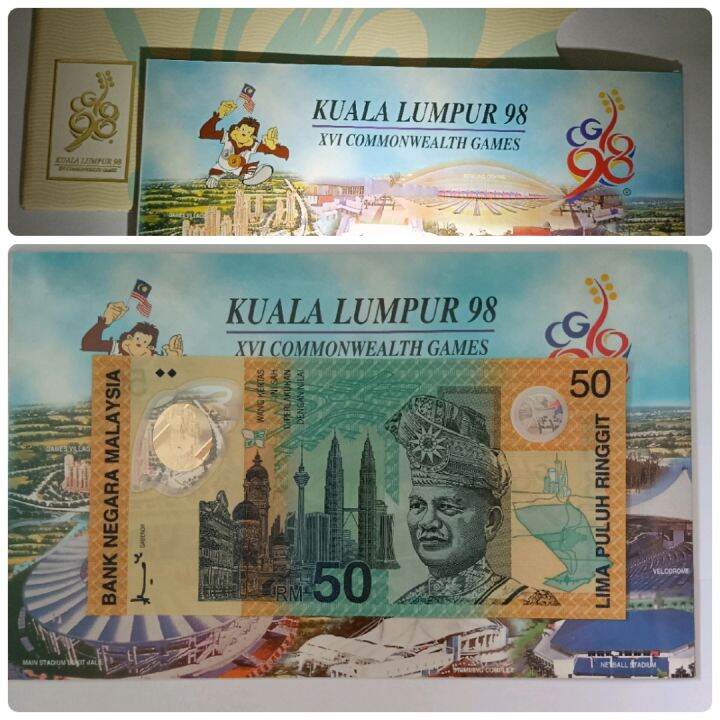 1998 Malaysia KL XVI Commonwealth Games Commemorative Banknote Sukom Rm50 UNC With Folder Set ...
