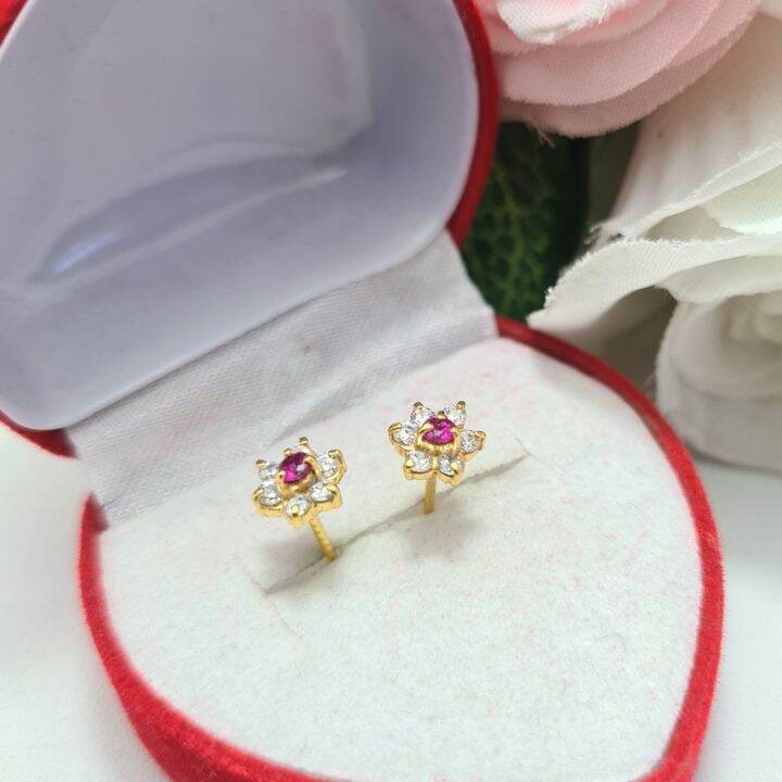 giwang bunga mata merah putih setengah gram emas muda | Lazada Indonesia