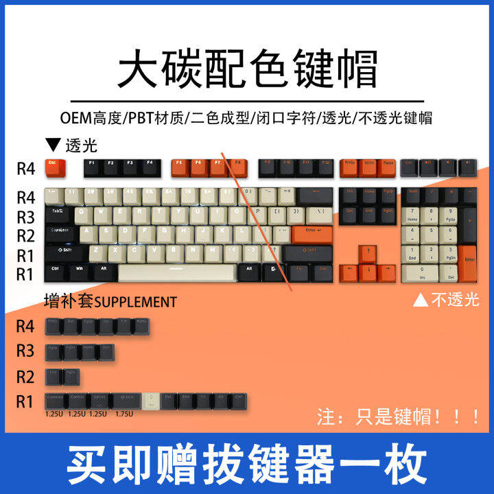 Large Carbon PBT Translucent Two-Color Key Cap Carbon Black Orange OEM ...