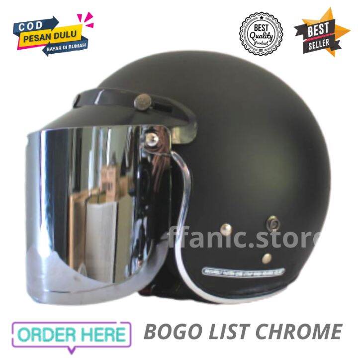 HELM BOGO LIST CHROME HITAM DOFF HELM MOTOR VESPA RETRO PRIA WANITA SNI ...