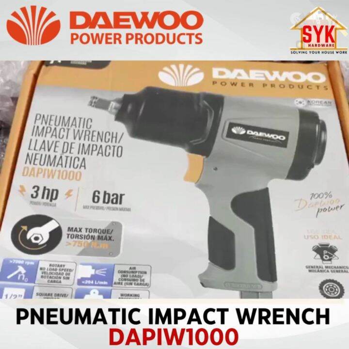 SYK Daewoo DAPIW1000 3Hp 1/2" 750Nm Pneumatic Air Impact Wrench Twin Hammer Wrench Machine Mesin ...