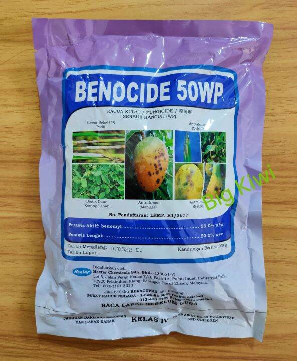 Benocide 50WP 500g - Benomyl 50% Fungicide Racun Kulat Hawar seludang Antraknos Bintik daun ...