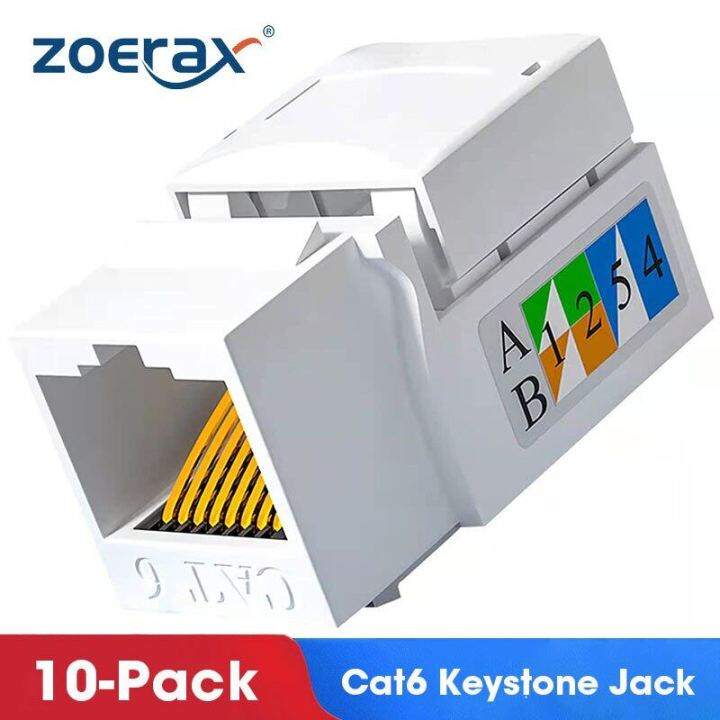 ZoeRax 10pcs Cat6 RJ45 Keystone Jack Punch Down Connector Network Ethernet Wall Adapter White ...