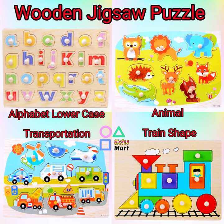 Wooden Jigsaw Puzzles ABC Alphabet Numbers (Papan Kayu Huruf ABC Nombor ...