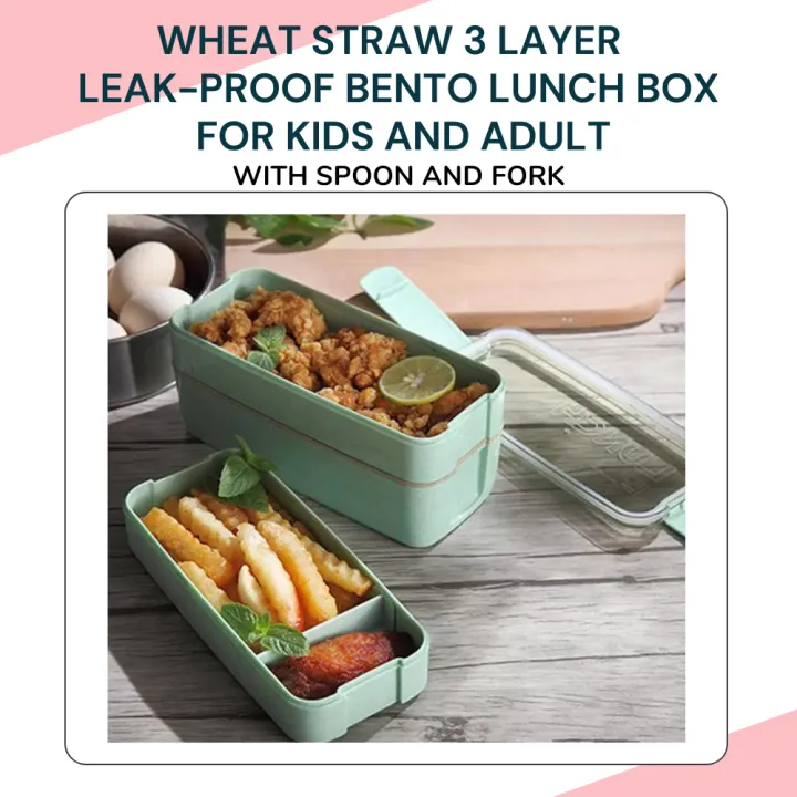 Adult Kids Bento Lunch Box Set - Heavy Duty - Japanese Lunch Containers, Wheat Straw / 3 Layer ...