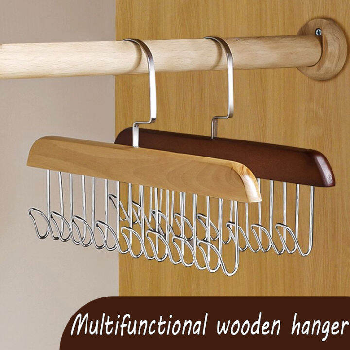 8 Hooks Solid Wood Clothes Hanger Non Slip Universal Wooden Clothes ...
