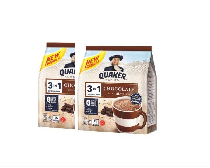 [Twin Packs] Quaker 3 in 1 Oat Cereal Drink 15 sachets (Chocolate) | Lazada