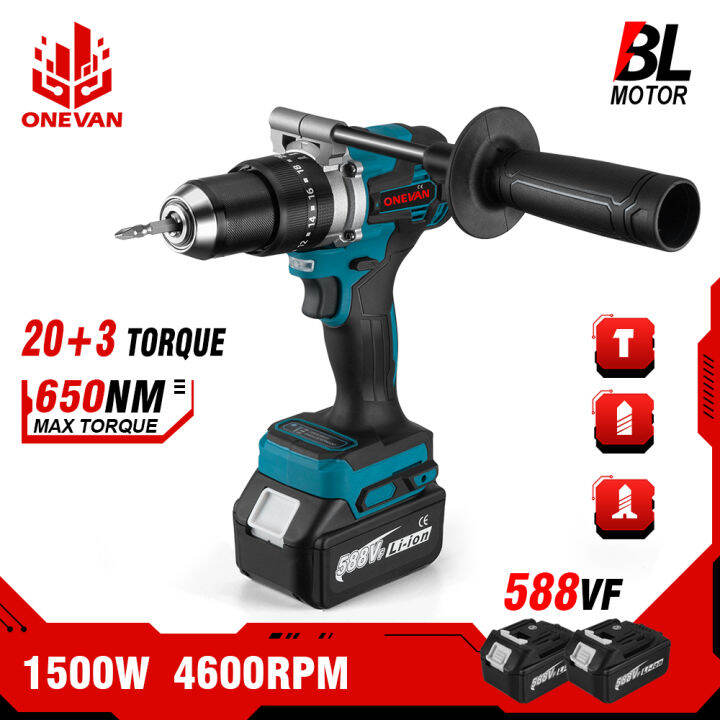 ONEVAN 13MM 650NM Brushless Electric Drill Cordless Screwdriver Impact ...
