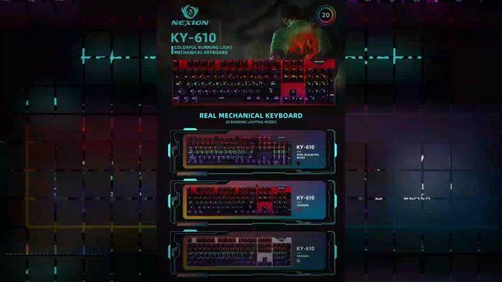 NEXION KY-610 REAL MECHANICAL GAMING KEYBOARD, 20 RUNNING LIGHTING ...