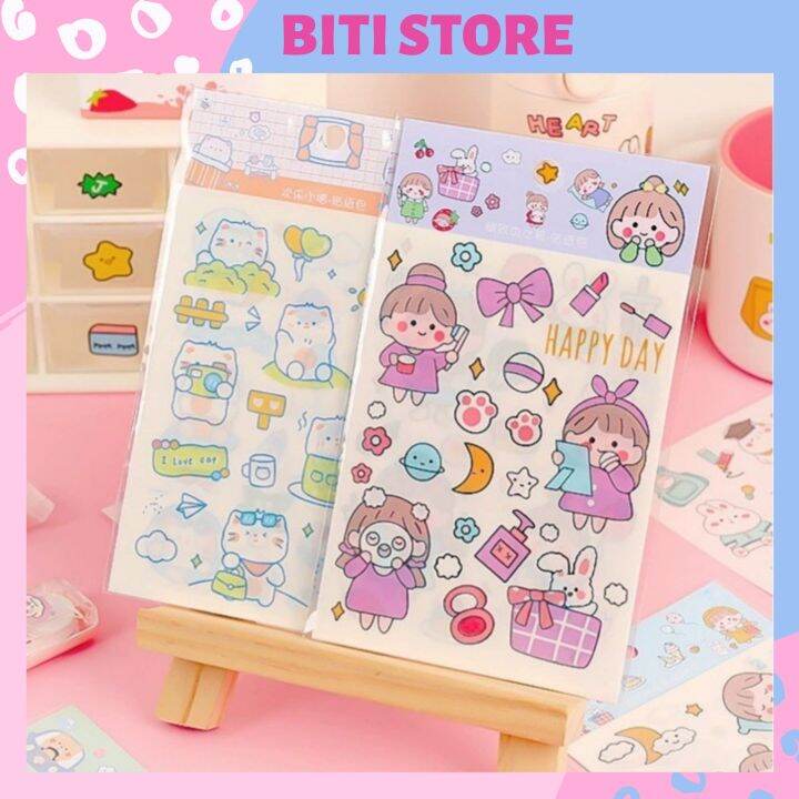 [Tự Cắt] Sey 4 Tờ Sticker Hình Dán Họa Tiết Gấu Thỏ Dễ Thương BiTi ...